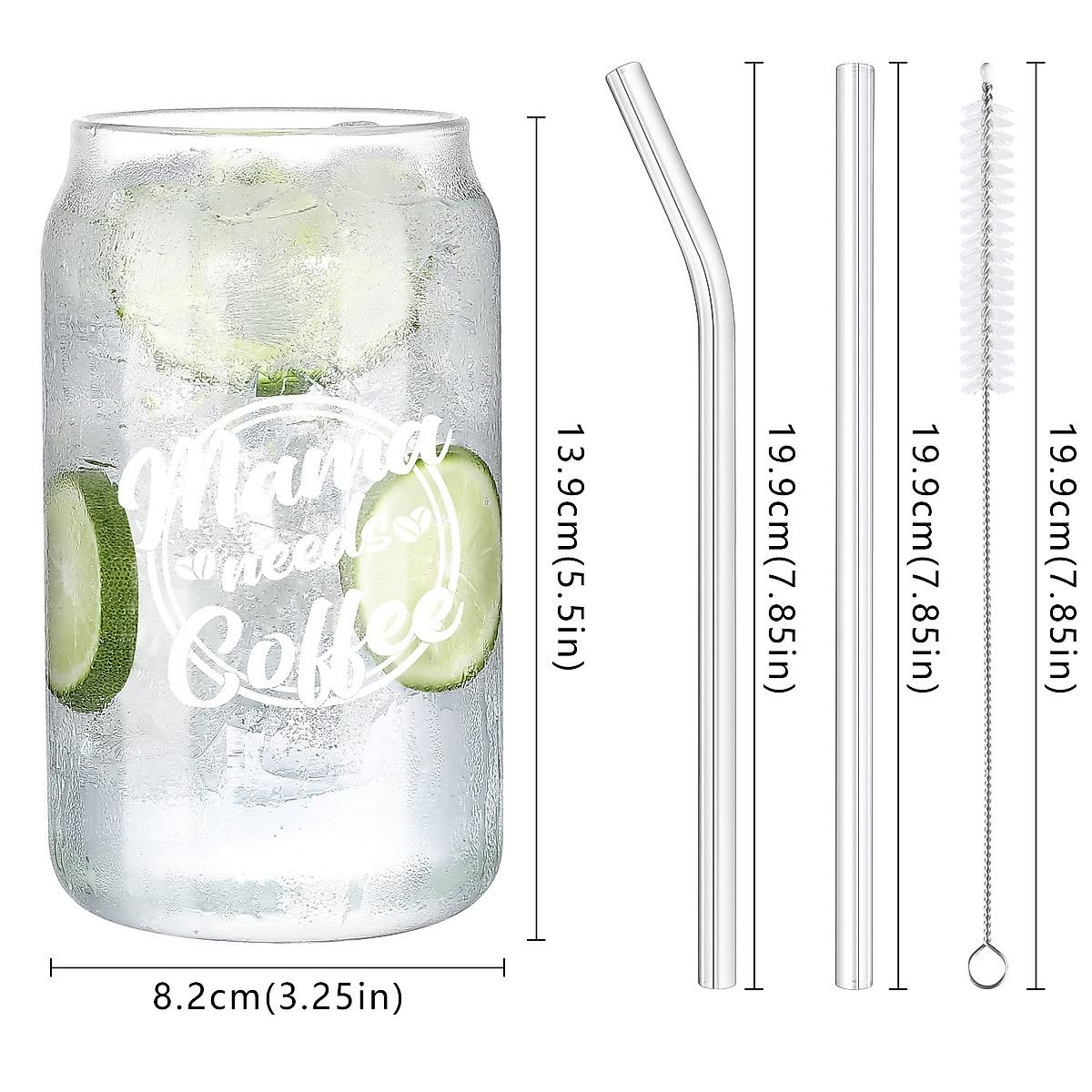 Mama Needs Coffee Glass Cup, Gifts For Mom From Daughter, Son, Kids- Birthday gift Gifts For Mom, Women, Wife - Can Shaped Glass Cups For Mom, Mother, Wife, New Mom, Bonus Mom, Mothers In Law, Mama