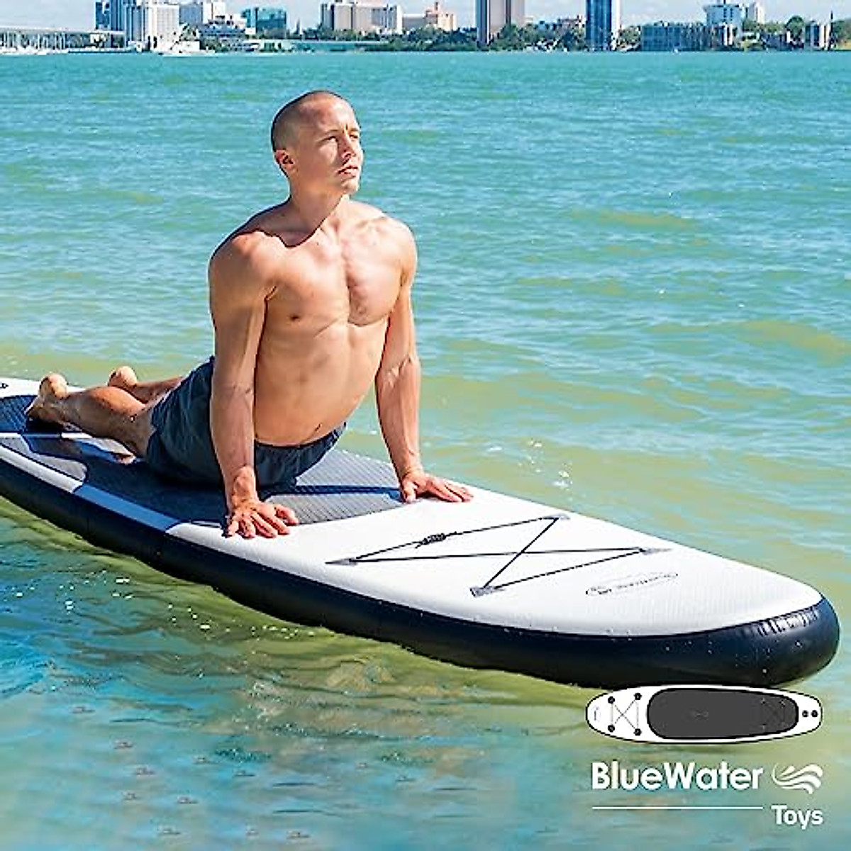 Blue Water Toys Portable Inflatable Stand Up Paddle Board Kit with Pump, Backpack, Coil Leash, and Repair Kit, SUP 350 Pound Limit, 11 Feet by 34 Inches