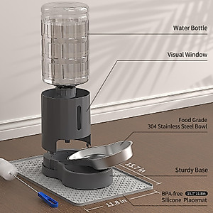 JUNSPOW Cat Water Dispenser with Placemat and Stainless Steel Bowl, Automatic Gravity Water Dispenser for Cats or Small Medium Size Dogs, Large Capacity, Easy to Clean and Safe for Pets (4L)