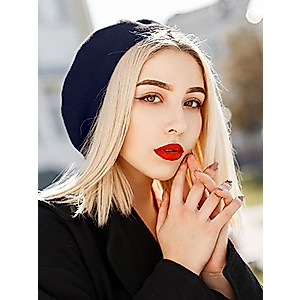 3 Pieces Beret Hat French Style Beanie Cap Solid Color Winter Hat for Women and Girls Casual Use (Navy, White, Burgundy)