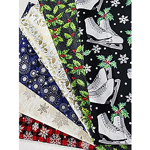 PUMCRAFT Sewing Fabric 6pc 32cm x 25cm Glitter Christmas Skating Snowflakes X'Mas Silver Stamping Vivid Bundle Cotton Fabric Patchwork Tissue Telas DIY - 6pcs 32cm X 25cm Fabric Patchwork Craft
