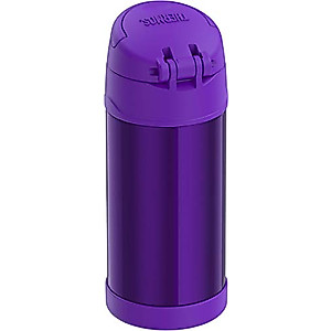THERMOS FUNTAINER 12 Ounce Stainless Steel Vacuum Insulated Kids Straw Bottle, Violet & Thermos Replacement Straws for 12 Ounce Funtainer Bottle, Clear, one size (F401RS6)