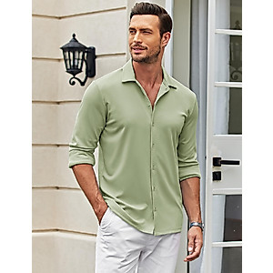 COOFANDY Men's Casual Button Down Shirt Wrinkle Free Shirts Long Sleeve Dress Shirt Light Green
