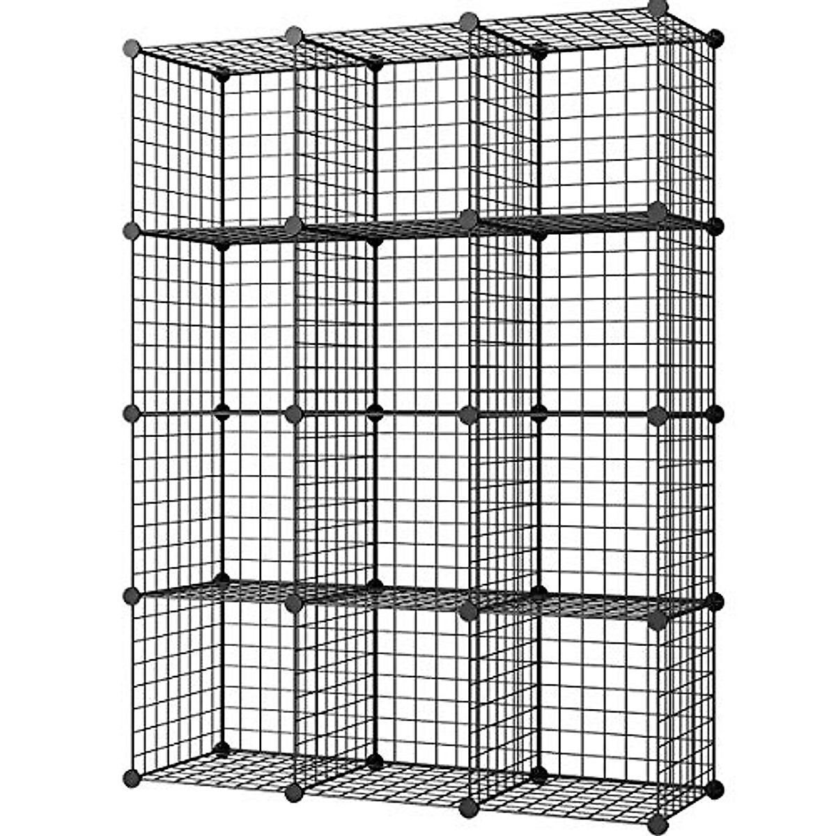 KOUSI 14"x14" Wire Cube Storage, Metal Grid Organizer, 12-Cube Modular Shelving Unit, Stackable Bookcase, Ideal for Living Room, Bedroom, Office, Garage