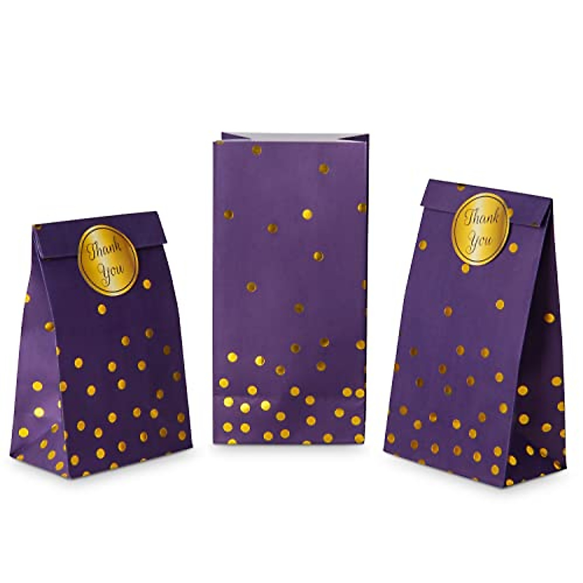 ROYAL BLUEBONNET Purple and Gold Gift Bags -Set of 24- Purple Goodie Bags and Stickers – Purple Thank You Bags, Purple and Gold Party Decorations, Purple Party Supplies, Purple Candy Bags