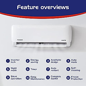 Pioneer Air Conditioner WYS036G-20 Wall Mount Ductless Inverter+ Mini Split Heat Pump, 36000 BTU-208/230 V