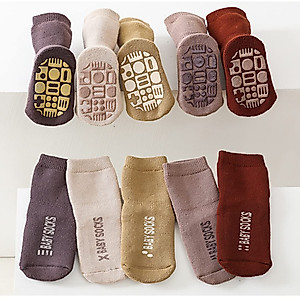 Exegawe Baby Non Slip Socks Winter - 5 Pairs Toddler Kids Thick Warm Crew Socks with Grips for Girls Boys Non Skid Socks(F1-5 Colors,M/1-3 Years)