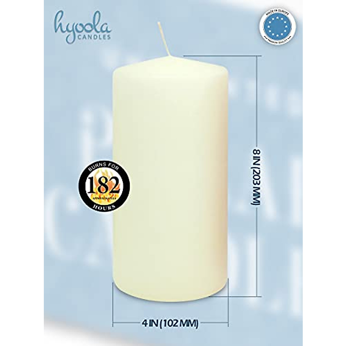 HYOOLA Ivory Pillar Candles 4x8 Inch - Unscented Pillar Candles - 2-Pack - European Made