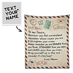 CUXWEOT Custom Blanket with Name Text Personalized to My Cousin Soft Fleece Throw Blanket for Gifts (50 X 60 inches)