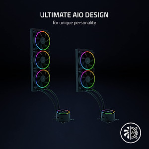 Razer Hanbo Chroma RGB All in One Liquid Cooler aRGB Pump Cap: AIO Design - Quiet, Powerful aRGB Fans - PWM Fan Controller Support - Intel LGA 115X Series, 2011, 1200, 1700, AM5 Compatible - 360MM