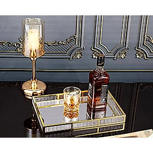 KEZNGUU Acrylic Tray,14" Serving Tray Decorative with Mirror Bottom,Contemporary Perfume Trays for Dresser,Gold Vanity Tray for Bathroom,Living Room,Bedroom,Ottoman,Nightstand,Office-Clear