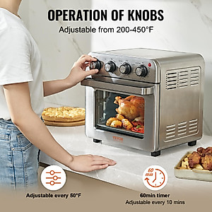 VEVOR 7-IN-1 Air Fryer Toaster Oven, 18L Convection Oven, 1800W Stainless Steel Toaster Ovens Countertop Combo with Grill, Pizza Pan, Gloves, 6 Slices Toast, 10-inch Pizza, Home and Commercial Use