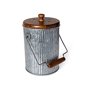 Gardener's Supply Company Galvanized Compost Pail | Sturdy Metal Vintage Style Crock with Lid for Organic Composting Kitchen Countertop Waste Bin | Holds 1.5 Gallon of Food Scraps