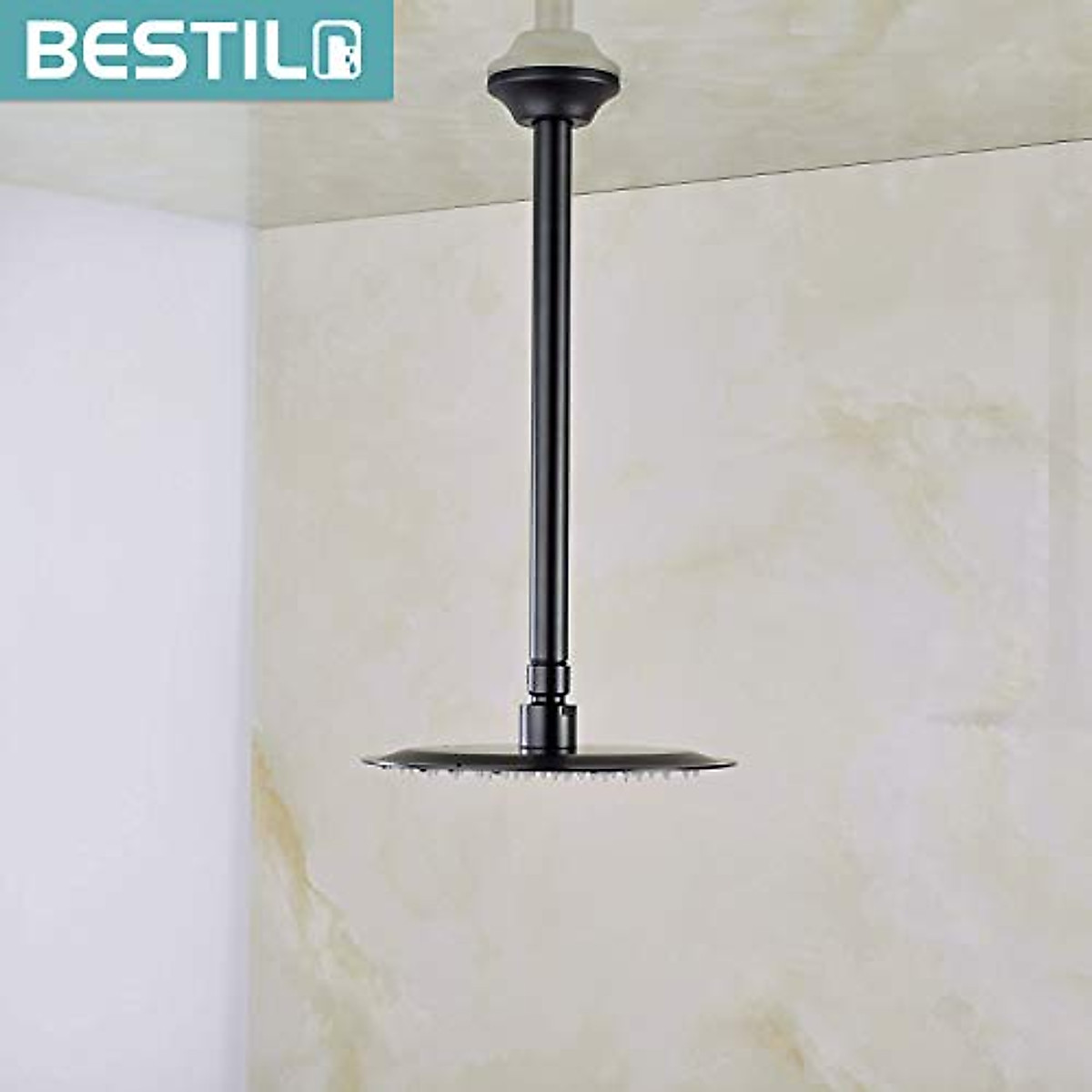 BESTILL 12 Inch Ceiling Mount Shower Arm and Flange, Matte Black