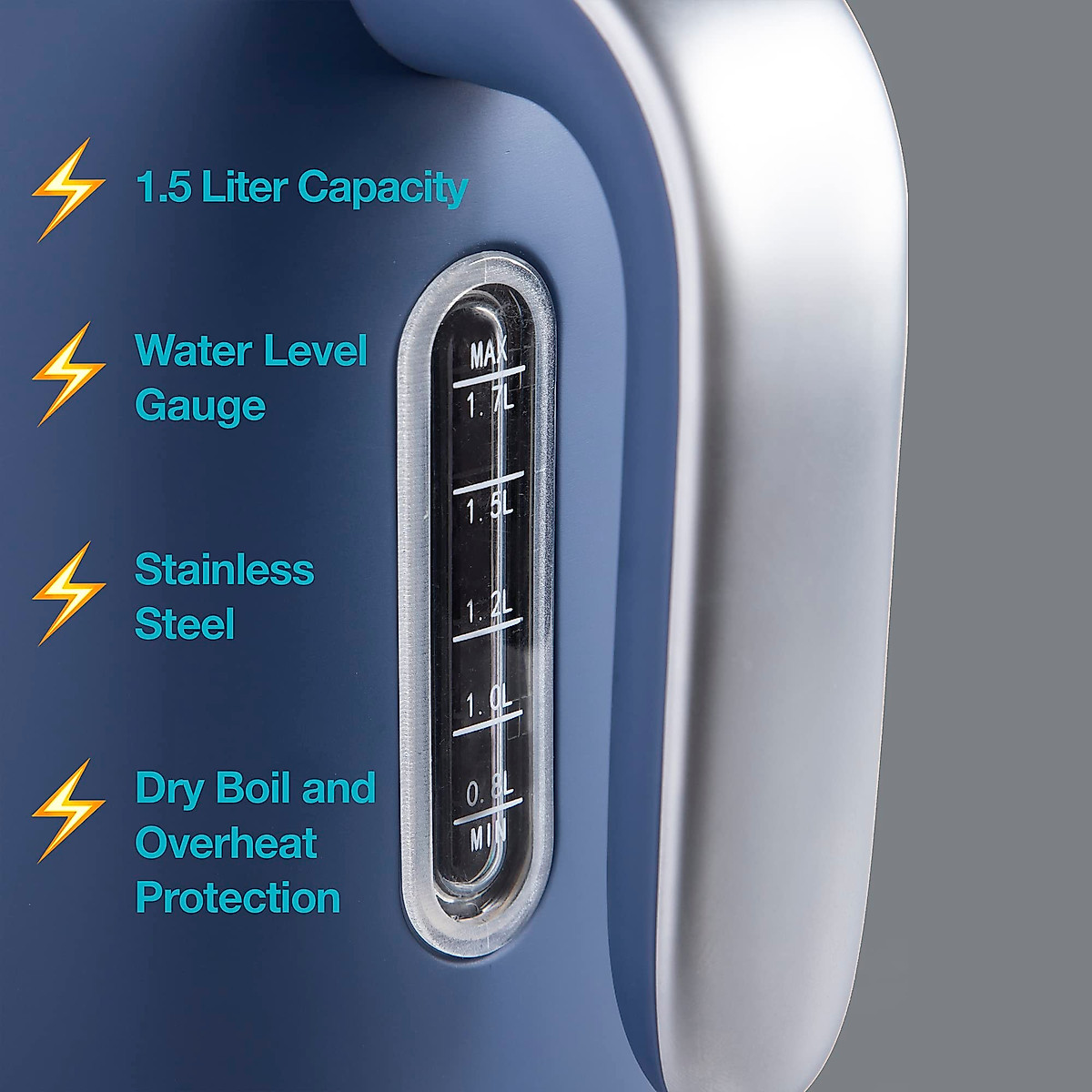 Rae Dunn Electric Water Kettle - Stainless Steel Coffee Maker, 1.7 Liter Tea Kettle, Electric Hot Water Kettle with Automatic Shut Off Boil-Dry Protection, 1500 Watt Boiling Power (Navy)