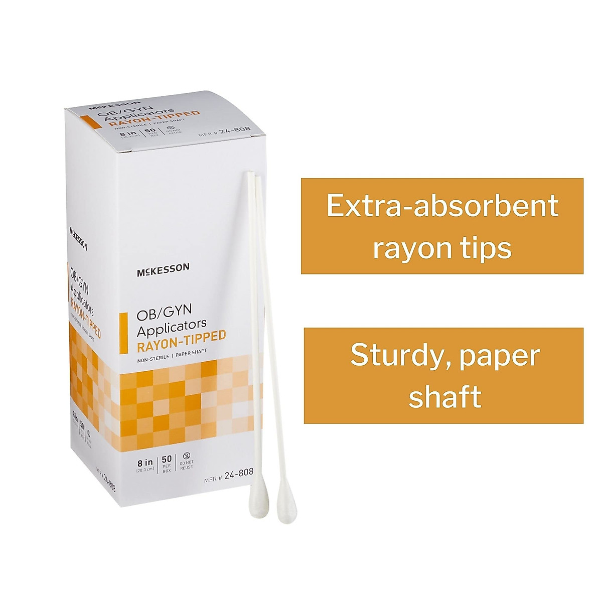 McKesson OB/GYN Applicators Rayon Tipped, Non-Sterile, 8 in, 50 Count, 1 Pack