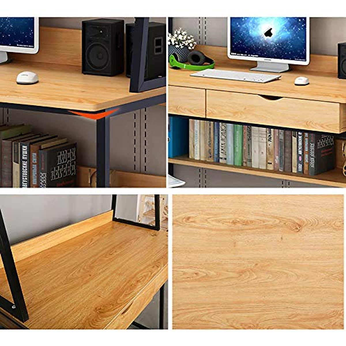 Modern Computer Desk with Hutch and 2 Drawers,Sturdy Office Desk Pc Laptop Desk Notebook Study Writing Table for Home Office Workstation