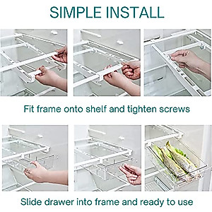 J2K Refrigerator Organizer Bin | Retractable Fridge Storage Drawer Organizer | 1-4 Adjustable Partition Fruits, Vegetables, Egg Storage Container | Fits Fridge Shelf Lip Under 1.5 Cm