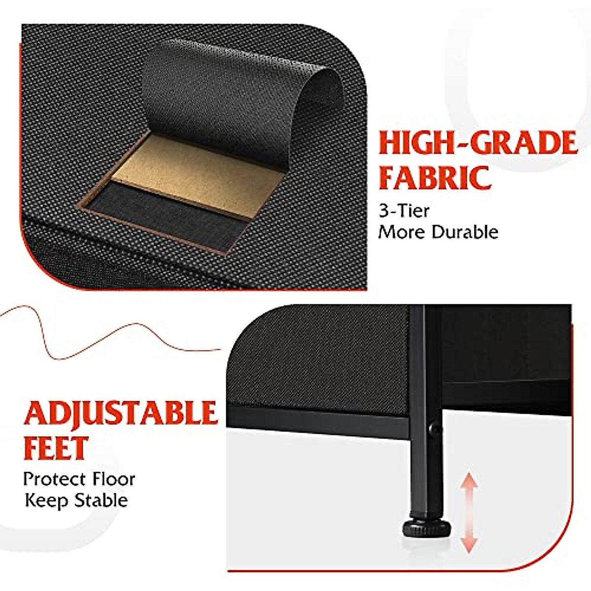 WLIVE 10-Drawer Dresser, Fabric Storage Tower for Bedroom, Hallway, Nursery, Closets, Tall Chest Organizer Unit with Textured Print Bins, Steel Frame, Wood Top, Easy Pull Handle, Charcoal Black