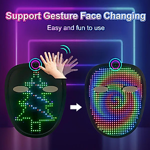 COKOTEE Kids Led Mask, Light up Mask with Gesture Sensing, Halloween Face Transforming Mask for Festival Cosplay, Parties, Gifts for Boys for Girls(Ages 5+)