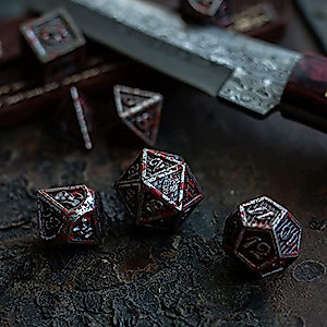 HEIMDALLR Metal DND Dice Set 7 pcs - Dragonhide Design, 16mm Size, Logo on D20; Metal Dice Set & Dice Box; D&D Dice Set D&D (Dungeons and Dragons Dice Set) - Jormungandr Series (Stonetail)
