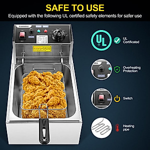 Wesoky Deep Fryer with Basket for Home and Commercial Use, 6.34QT/6L Food Capacity Electric Fryer, Stainless Steel Countertop Oil Fryer for French Fries, Chicken, Fish, Donuts, Wings
