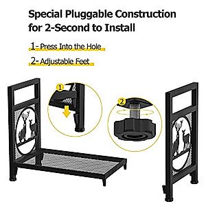 Timechee Firewood Log Rack Holder, Wrought Iron Fireplace Bin Log Rack with Adjustable Foot Pads, Heavy Duty Log Carrier Rack Storage Bin for Firepit Stove Indoor (Deer)