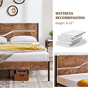 VECELO Full Size Platform Bed Frame with Wood Headboard, Solid and Strong Metal Support, No Box Spring Needed