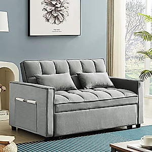 Merax Convertible Velvet Sleeper Sofa Bed, 55.2" Velvet Loveseat Modern Adjustable Pull Out Lounge Chaise Armchair with 2 Lumbar Pillows for Home Office