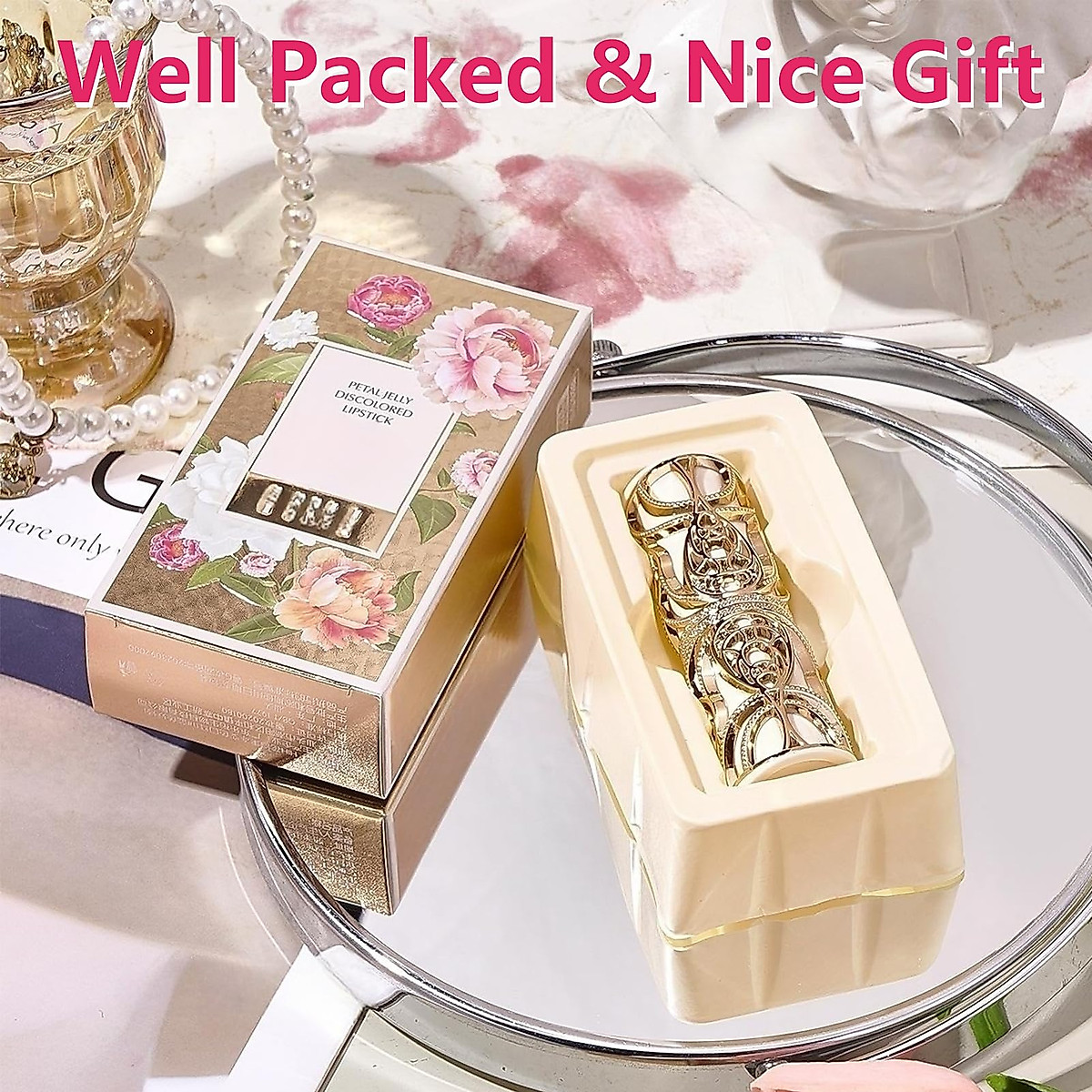 Rosarden Crystal Jelly Flower Color Changing Lipstick, Long Lasting Lip Balm for Women, Flower Lip Gloss Jelly Lip Stain, Korean Tinted Lip Balm,Temperature & PH Color Changing Lipstick