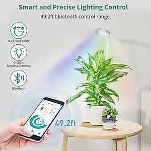 Diivoo Smart Grow Light for Indoor Plants, Full Spectrum Grow Lamp with Stepless Dimming, Bluetooth LED Plant Lights for Home, 360 Spin Gooseneck and Height Adjustable, Automatic Timer
