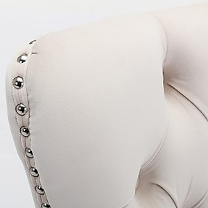 TUNGTAR Parson's Chairs Tufted Solid Wood Velvet Upholstered Dining Chair with Chrome Stainless Steel Plating Legs,Nailhead Trim (Set of 2) (Beige and Chrome, SW1701BG)