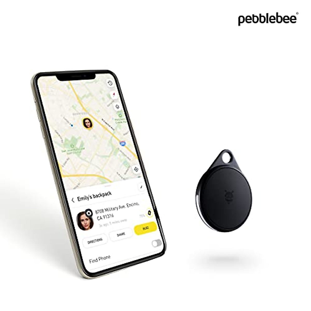 Pebblebee Clip | Rechargeable Item Tracker | Compatible with Apple Find My | 500ft Bluetooth | Water Resistant | Works with Google Assistant & Amazon Alexa