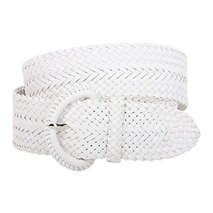 2 Inch Wide Hand Made Soft Metallic Woven Braided Round Belt, White | s/m (28"-30" waist)