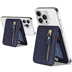 Cavor Compatible with Magsafe Wallet,Wallet with Adjustable Stand,Magnetic Wallet for iPhone 16 Pro Max/14 Pro/15/14 Plus/13/12,Magsafe Card Holder,Magsafe Phone Wallet,Zipper Pocket-Blue