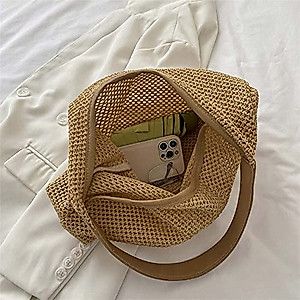 Straw Bag for Women Summer Beach Bag Soft Rattern Woven Tote Bag Large Straw Shoulder Bag for Vacation Casual