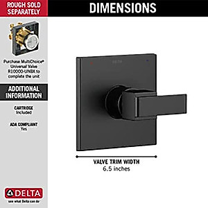 Delta Faucet Ara 14 Series Single-Function Shower Handle Valve Trim Kit, Matte Black T14067-BL (Valve Not Included)