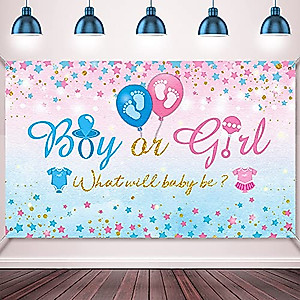 Gender Reveal Background Boy or Girl Backdrop Blue Pink Gender Reveal Party What Will Baby Be Banner Baby Shower Photography Photo Booth, 70.8 x 43.3 Inch