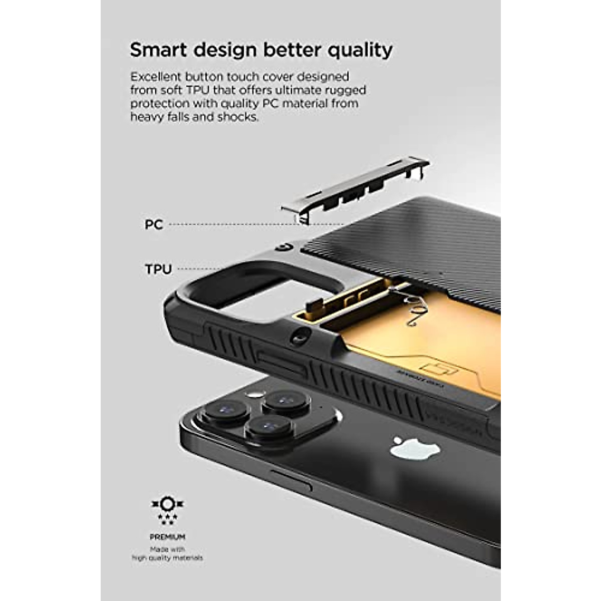 VRS DESIGN Damda Glide Pro Phone Case for iPhone 14 Pro, Sturdy Semi Auto Wallet [4 Cards] Case Compatible for iPhone 14 Pro Case (2022) (Groove Black)