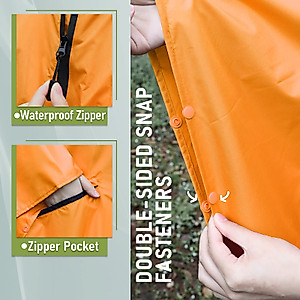 Unisex Rain Poncho Raincoat Hooded for Adults Women with Pockets(Orange)