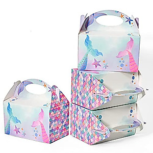 Shallive Mermaid Party Treat Boxes 30 Pcs Pink Scale Candy Cookies Gift Box DIY Favor Bags Snack Goodies Cardboard Gable Box with Handles Perfect for Girls Under the Sea Theme Birthday Party Gift Giving Baby Shower Decoration