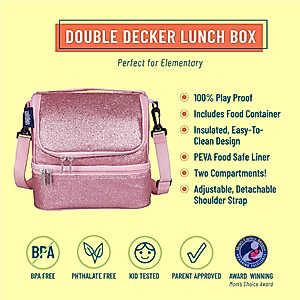 Wildkin Two Compartment Insulated Lunch Bag for Boys & Girls, Perfect for Early Elementary Lunch Box Bag, Ideal Size for Packing Hot or Cold Snacks for School & Travel Lunch Bags (Pink Glitter)