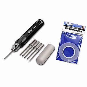 ANSAI Model Scriber Laser Mark Blades 0.2/0.4/0.6/0.8/1.0 mm with Rubber Cap + Carving Masking Tape 3mmx30m,Scribing line, For Engraved,Panel line,Resin GK, Gundam Model