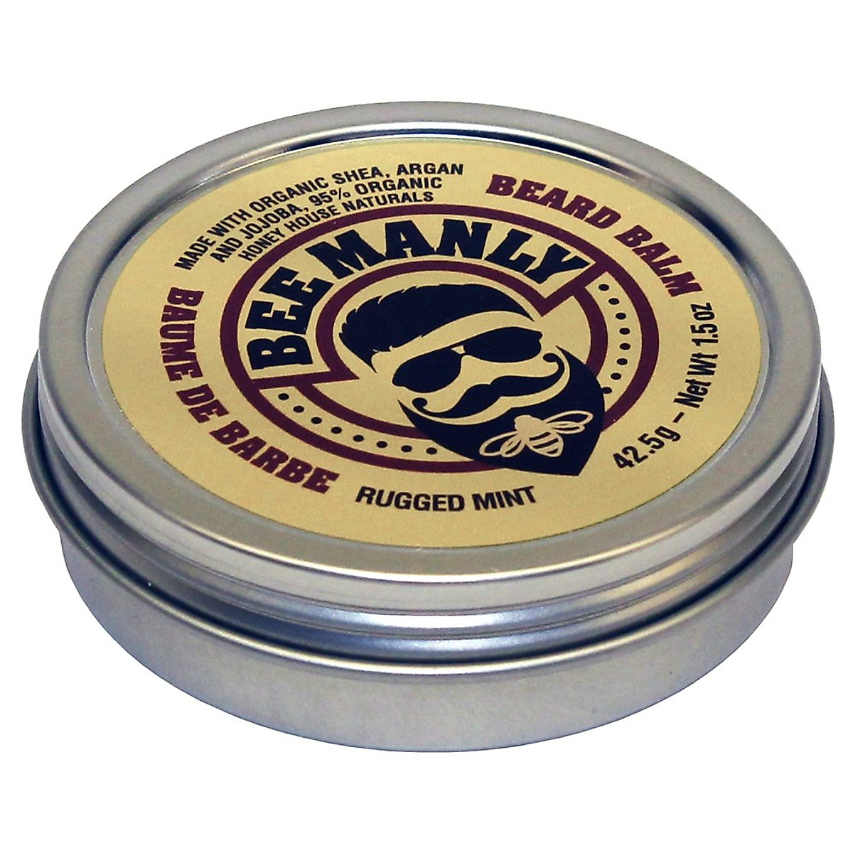 Bee Manly Honey House Naturals Beard Balm – Rugged Mint – 1.5 ounce Round Travel Size Tin – All Natural Ultra Moisturizing Beard Balm Infused with Essential Oils and Butters