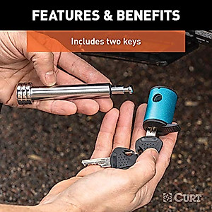 CURT 23504 Right-Angle Trailer Hitch Lock, 5/8-Inch Pin Diameter, Fits 2 or 2-1/2-Inch Receiver
