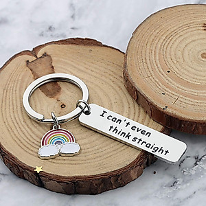 Zuo Bao Gay Pride Gift LGBT Jewelry Funny Gay Keychain I Can't Even Think Straight Keychain with Rainbow Charm Lesbian Gift (I Can't Even Think Straight Keychain)