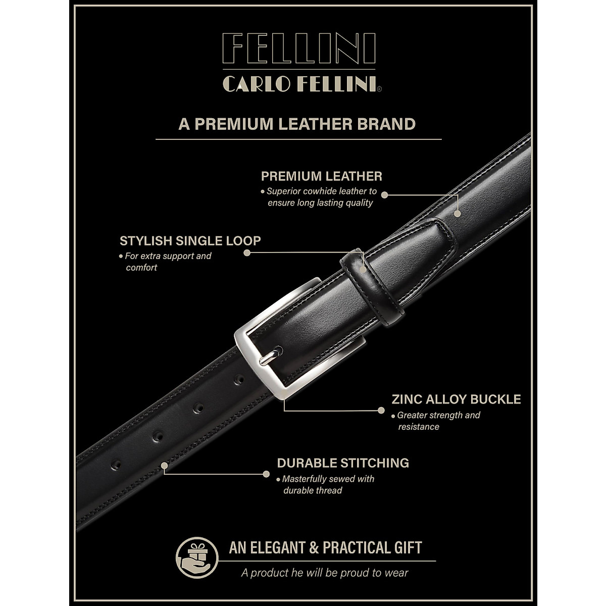 Carlo Fellini Belts For Men - Men's Dress Belt - Hand Made 100% Full Grain Cowhide Leather Belt For Men