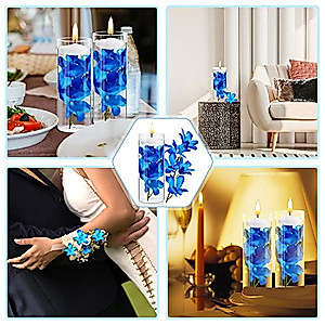 42 Pcs Blue Orchids Artificial Flower Vase Fillers for Floating Candles Wedding Table Centerpiece Blue Orchid and Unscented Floating Candles for Wedding Party Table Home Decoration