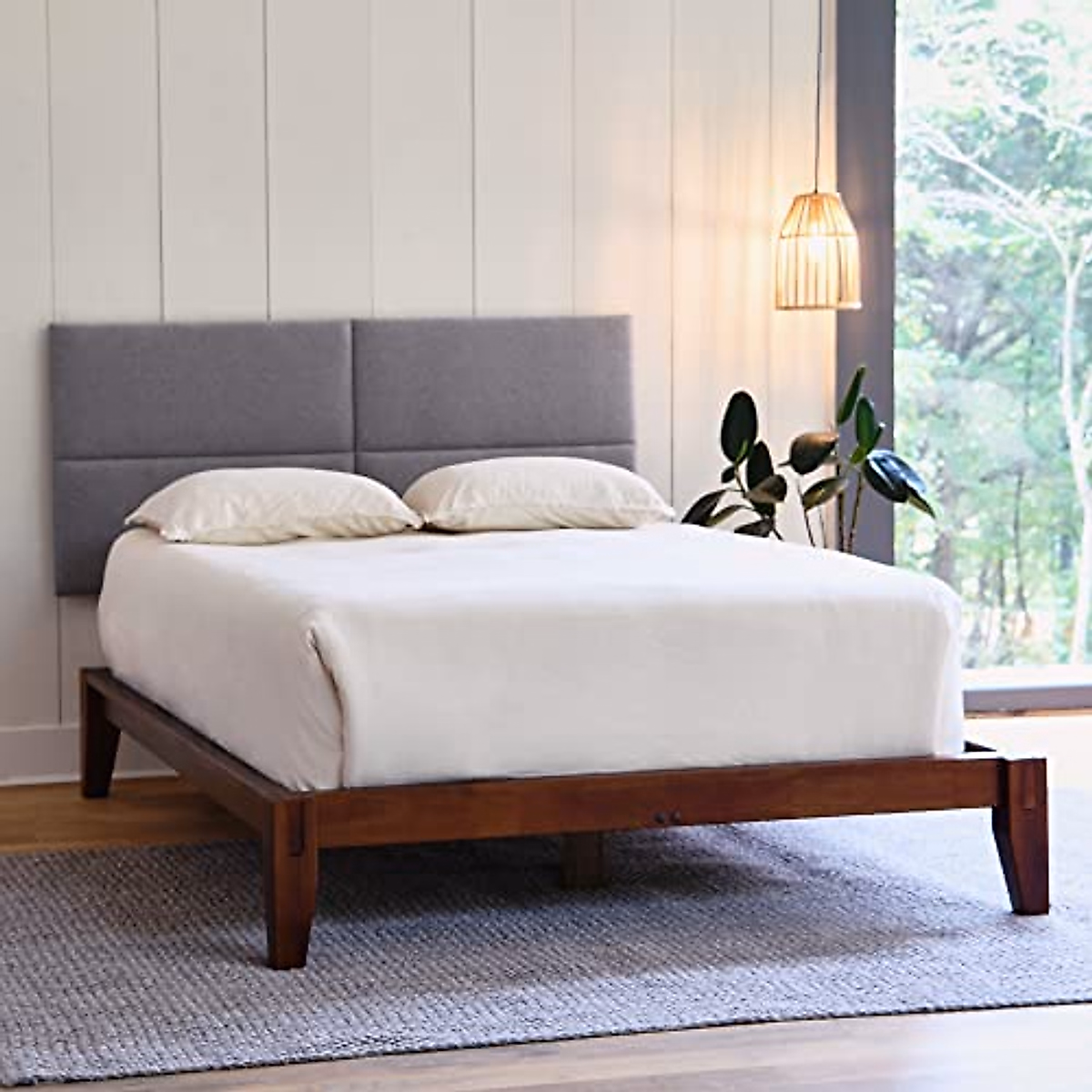 Main + Mesa Yume Modern Solid Wood Platform Bed with Japanese Joinery, Walnut Finish, Queen