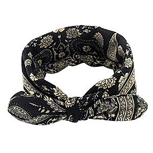Carede Bandana Headband for Women Vintage Paisley Knot Headbands Bow Headband Elastic Cute Hair Band,Pack of 6